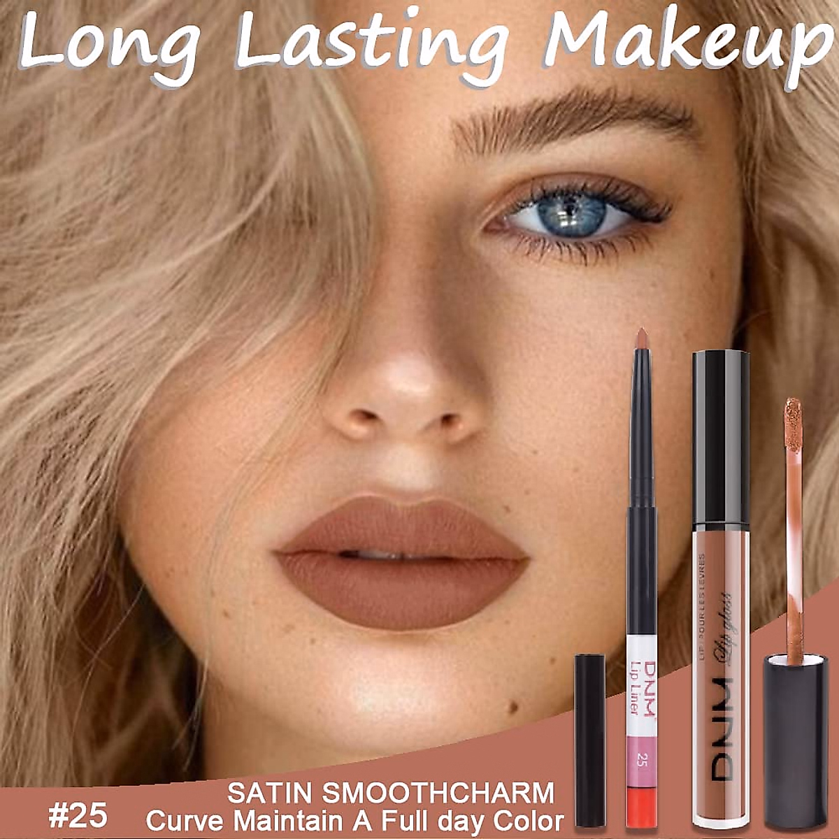 evpct 2Pcs Medium Brown Beige Lip Liner and Matte Lipstick Makeup Sets Vegan Lipstick Lip Liner and Gloss Set Long Lasting Waterproof labiales mate 24 horas originales matte larga duracion 24 25#