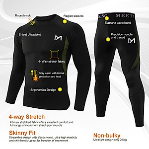 MEETYOO Thermal Underwear, Men's Base Layer,2 Sets Long Johns Lined with Hunting Gear, Black+Black, Small