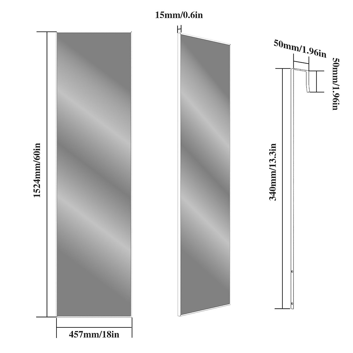 ANYHI Full Length Mirror, 60" x 18" Large Full Body Mirror, Wall Mirror Full Length, Door Mirror Full Length, Gym Mirror for Wall, Standing Floor Mirror, Long Mirror for Living Room Bedroom (White)