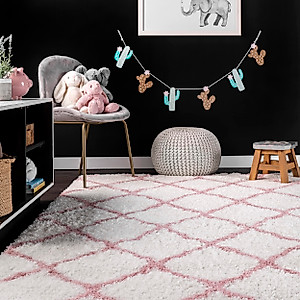 nuLOOM Nelda Trellis Kids Shag Area Rug, 8x10, Baby Pink