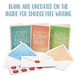 VNS Creations 10 Teacher Thank You Cards with Matching Envelopes & Stickers | Bulk Appreciation Thank You Notes Pack for Teachers | Great Gift Set for Teachers Day or Valentines Cards for Teachers.