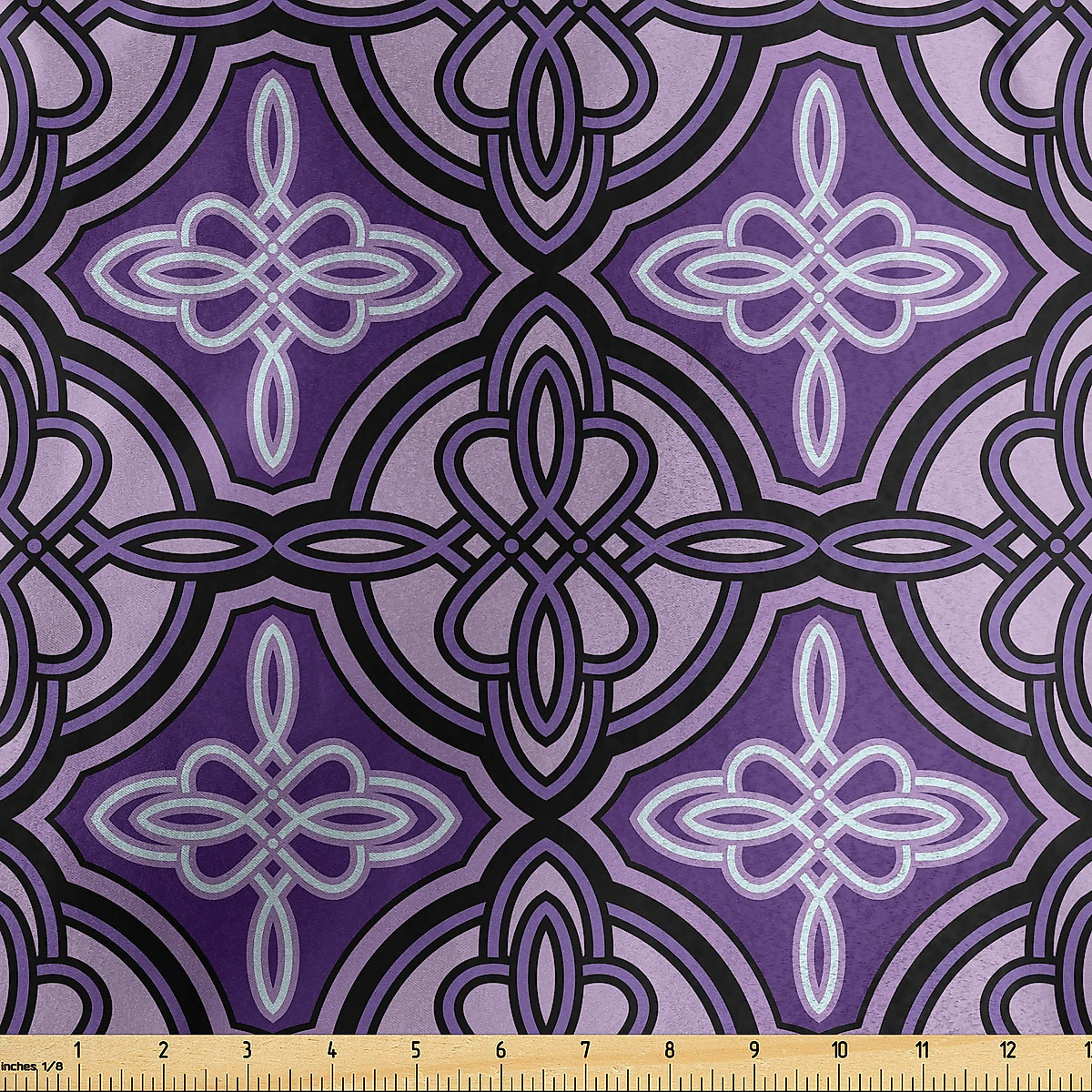 Ambesonne Celtic Fabric by The Yard, Unique Celtic Knot with Swirling and Twisted Line Details Print, Decorative Satin Fabric for Home Textiles and Crafts, Violet Lilac