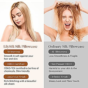 LILYSILK Natural Silk Pillowcase for Hair and Skin with Cotton Underside Standard 20x26 Inch White 1pc 19 Momme