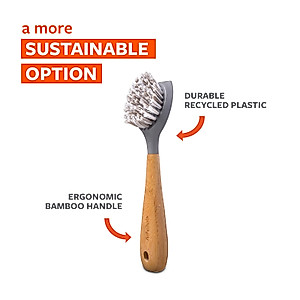 Full Circle Tenacious C Cast Iron Brush and Scraper with Bamboo Handle – Skillet Scrubber with Tough Nylon Bristles, Grey, One Size, Gray