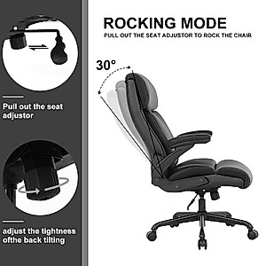 Executive Office Chair, Big and Tall Office Chair 500lbs for Heavy People Ergonomic High Back Leather Executive Office Chair with Flip-up Armrests and Adjustable Height Office Chair (Black)