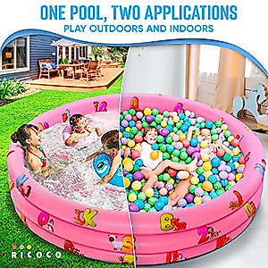 Inflatable Kiddie Pool for Kids - Kids Pools for Backyard - Swimming Pool for Kids, Toddlers, Baby - 3 Ring Pools for Inside and Outside - Durable Material with Soft Blow Up Bubble Botton, Pink
