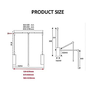 Aluminum Liftable Wardrobe Clothes Rail, Adjustable Width Hanger, Soft Reset, Space Saving, Silver, Bearing 30kg (Size : 450-600mm)