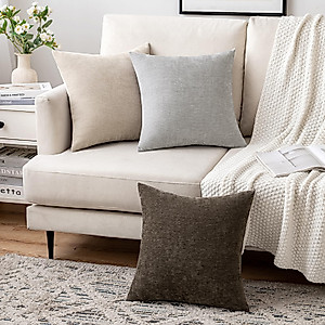 MIULEE Pack of 2 Beige Decorative Pillow Covers 18x18 Inch Soft Chenille Couch Throw Pillows Farmhouse Cushion Covers for Home Decor Sofa Bedroom Living Room