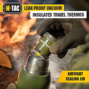 M-Tac Thermo Bottle Type 2 for Cold & Hot Beverages - Stainless Steel Leakproof Vacuum Insulated Flask (Olive, 34 oz)