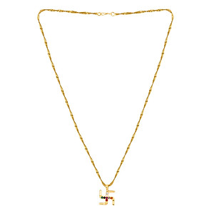 RUDRADIVINE Rudra Divine Navratan Swastik Pendant 24Ct Gold Plated With Real Semi-Precious Gemstone With Gold Plated Chain