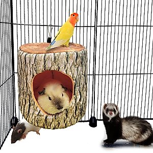 EAEDMY Guinea Pig Rat Ferret Tree Hole Bed and Hammock Tunnel, Ferret Hanging Bunk Bed Hammock, Parrot Bird Tree Hole, Small Animals Hideout and Soft Bed (3.Tree Hole Bed)