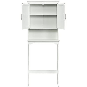 BestComfort Over The Toilet Storage Cabinet, Bathroom Space Saver with Adjustable Inside Shelf and Open Bottom Shelf, Toilet Rack Organizer with Double Doors (25inchx 9inchx 66inch), White