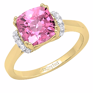 Dazzlingrock Collection 18K 8 MM Cushion Lab Created Ruby And Round Diamond Women Ring, Yellow Gold, Size 7.5
