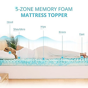 EGOHOME 5-Zone Memory Foam Mattress Topper 2 Inch Queen, Cooling Gel Infused Foam Mattress Topper for Pressure Relief, CertiPUR-US Certified Bed Topper,Blue, 60"×80"