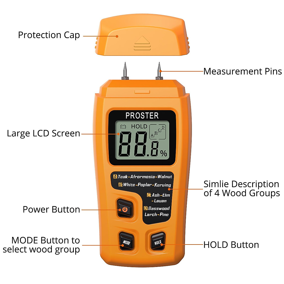 Proster Wood Moisture Meter - Digital Moisture Detector Moisture Tester, Pin-Type Water Leak Detector Damp Tester for Wood Firewood Paper Floor