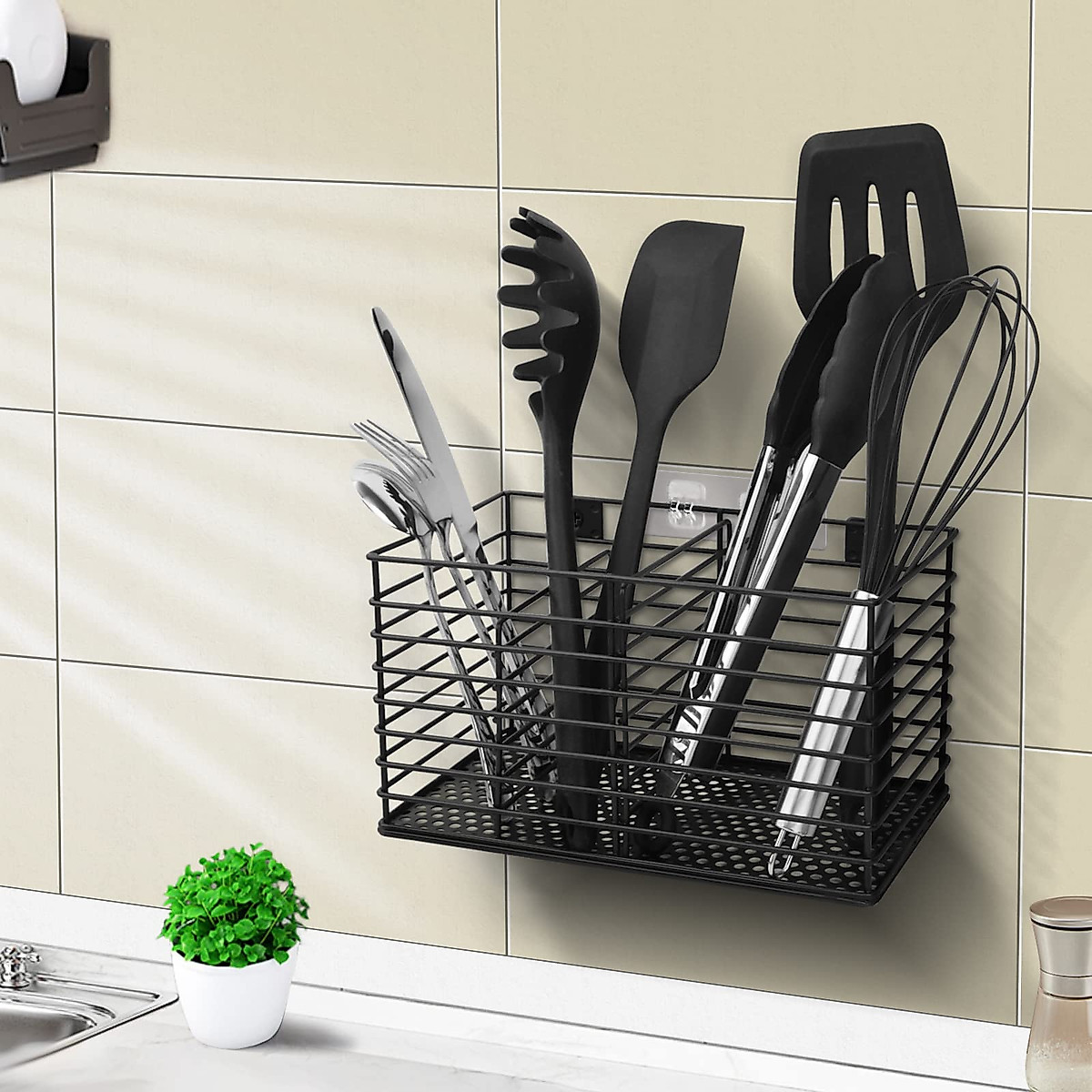 pelreame,kitchen utensil holder,utensil holder,kitchen utensil organizer,utensil organizer,cooking utensil holder,utensil holder for kitchen counter,utensil caddy,black utensil holder,Wall mountable