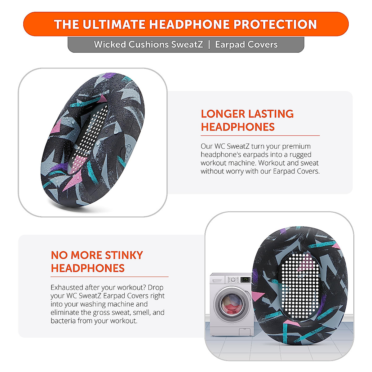 WC SweatZ XM5 - Protective Headphone Ear Covers for Sony WH1000XM5 by WC | Only Compatible with Sony XM5 Over Ear Headphones | Sweatproof & Easily Washable | 90's Black