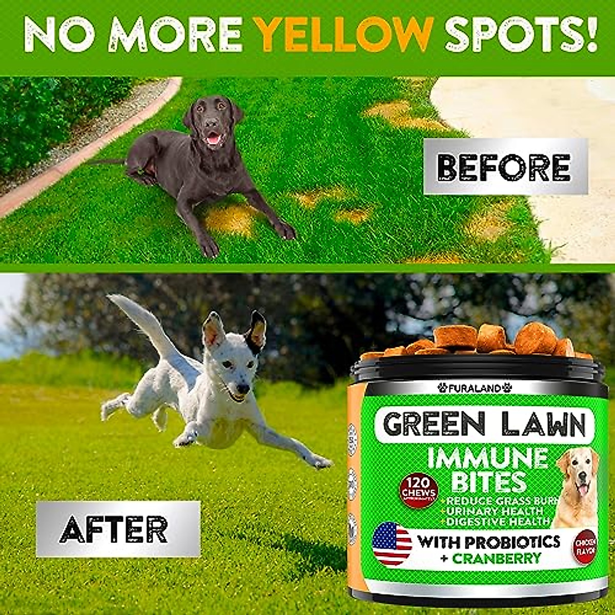 FURALAND Grass Burn Spot Chews for Dogs - Dog Pee Lawn Spot Saver Caused by Dog Urine - Grass Treatment Rocks - DL-Methionine + Digestive Enzymes - Dog Urine Neutralizer for Lawn - Soft Treats