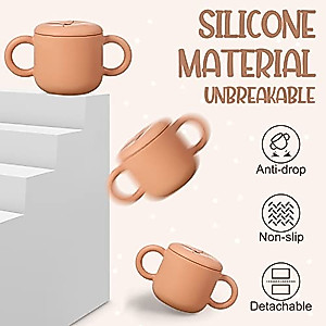 Didaey 2 Pcs Silicone Snack Cup and 2 Pcs Silicone Sippy Cups for Baby Kids Toddlers Spill Proof Food Container Toddler Training Cup with Handles Spout Lid Non Spillable Cereal Keeper