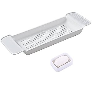 Bathtub Caddy Tray, Expandable Bath Shelf, Adjustable Plastic Bathtub Caddy, Bathroom Tray, Bathtub Accessories & Bathroom Gadgets - Unique Gift Idea (7Wx31Lin, White)