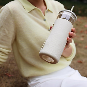 BOTTLE BOTTLE Glass Tumbler with Straw and Lid, 20 oz Glass Water Bottles, Reusable Iced Coffee tumbler, Smoothie Cup, Wide Mouth Glass Cup with Silicone Sleeve, BPA FREE (Earth tone)