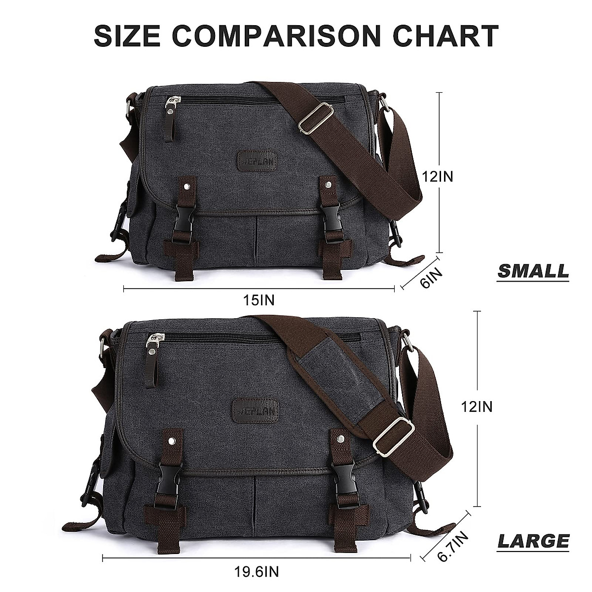 Messenger Bag for Men,Unisex Canvas Shoulder Bag,Classic Vintage Military Messenger Bags for women, satchel Bag,Crossbody Bookbag,Black