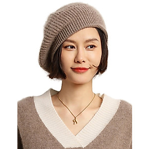 Ailaile Cashmere Berets Hats Women Winter Warm Merino Wool Knitted Oversized Beige Beanie