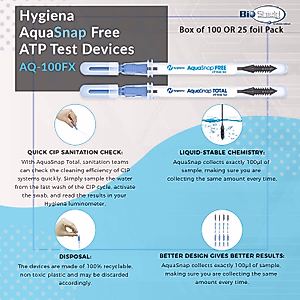 Hygiena Bio Shield Tech Aquasnap Free ATP Test Devices - AQ-100FX, Water ATP Testing Kits for Free ATP, Water Cooling Towers, Used Luminometers (100 Per Box)