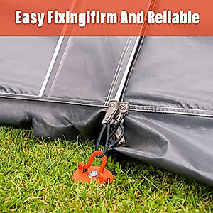 MIXXIDEA 16.2 Inch Orange Folding Ring Spiral Ground Anchors Metal Ground Stakes Dog Tie Out Stake Spiraling Anchor Trampoline Anchors for Tent, Securing Trampolines, Garden Fence Sheds Swings, 4 Pack