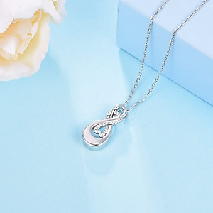 ZGBY S925 Sterling Silver Necklace for Ashes Infinity Urn Necklaces Teardrop Cremation Jewelry for Ashes Keepsake Memorial Pendant for Women Men Loved Ones (White)