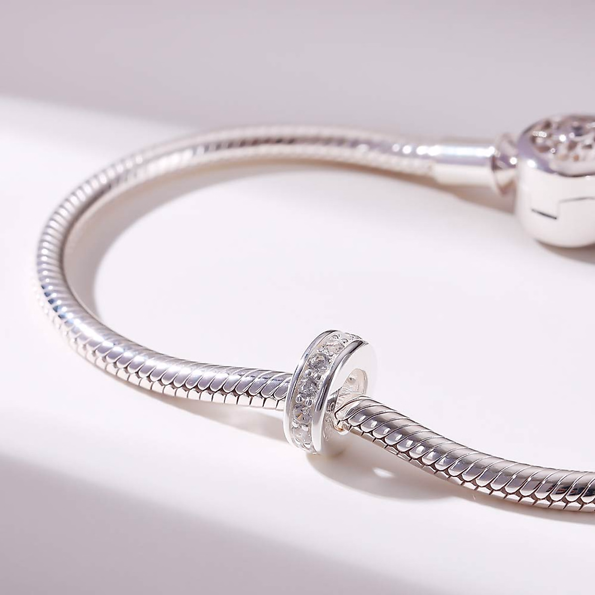 SOUKISS 925 Sterling Silver Spacer Charm Bead with Clear CZ for Charms Bracelets (2pcs Clear)