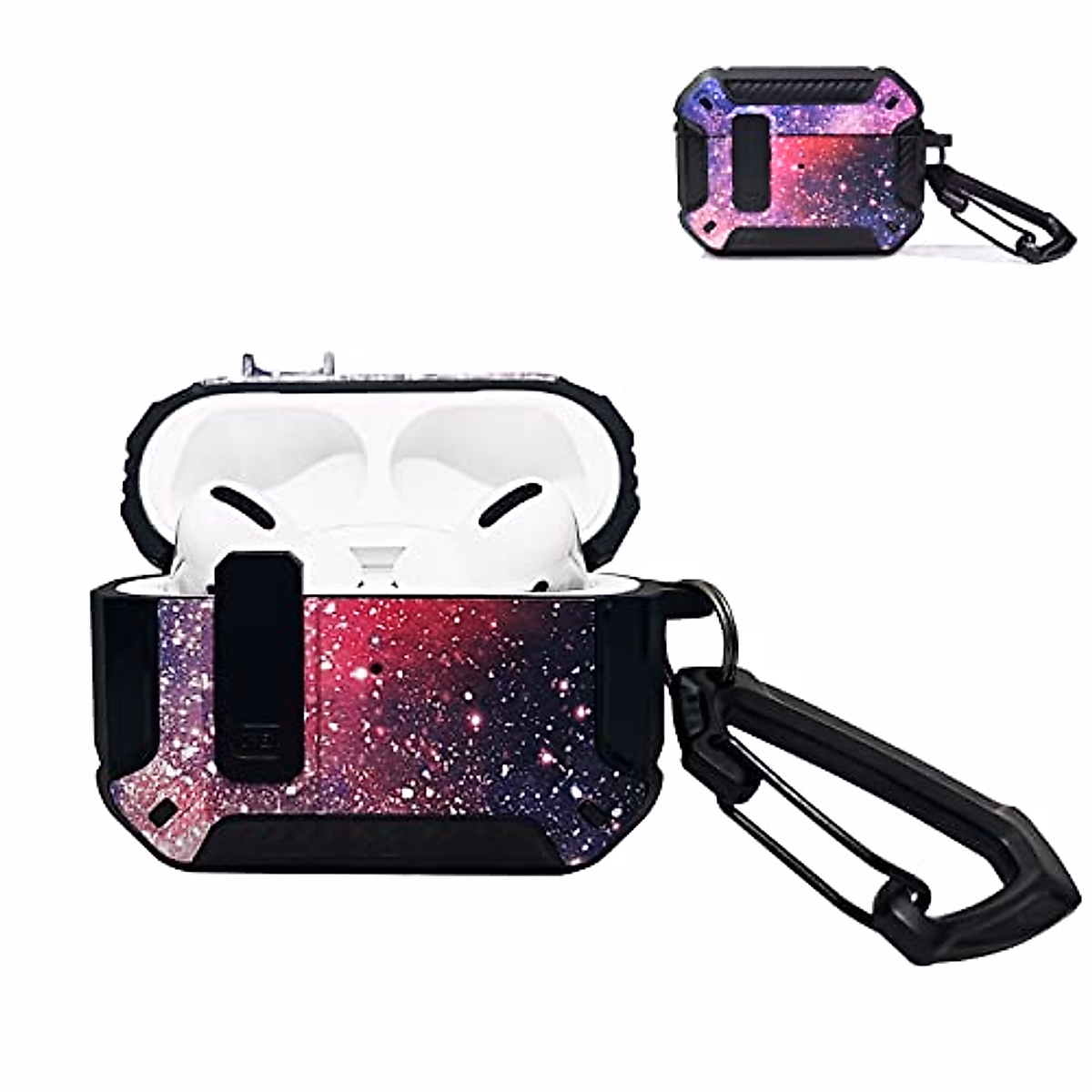 LOKYICOK Compatible with AirPods Pro 2nd Generation Case 2022, Secure Lock Clip Carbon Fiber Airpod Pro 2 Case with Keychain,Full Body Shockproof Hard Shell Protective Cover for AirPod Pro 2 (Red)