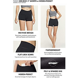 TSLA Women's High Waisted Bike Shorts, Workout Running Yoga Shorts with Pocket, Athletic Stretch Exercise Shorts, 3'' Black, Medium