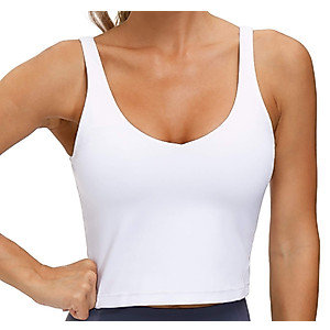 Women’s Longline Sports Bra Wirefree Padded Medium Support Yoga Bras Gym Running Workout Tank Tops (White, Medium)