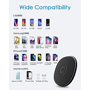 NANAMI Fast Wireless Charger, Qi-Certified 15W Max Wireless Charging Pad, Compatible with iPhone 14/13/13 Pro Max/12/SE/11/XS/XR/X/8, Samsung Galaxy S23/S22/S21/S20/S10/S9/Note 20/10/9/8 & Airpods Pro