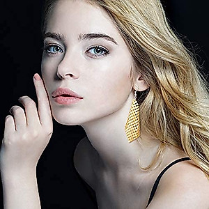 6 Pairs Sequin Dangle Earrings Mesh Grid Tassel Drop Earrings Colorful Sequin Earrings for Women (Extra Large, Simple Style)