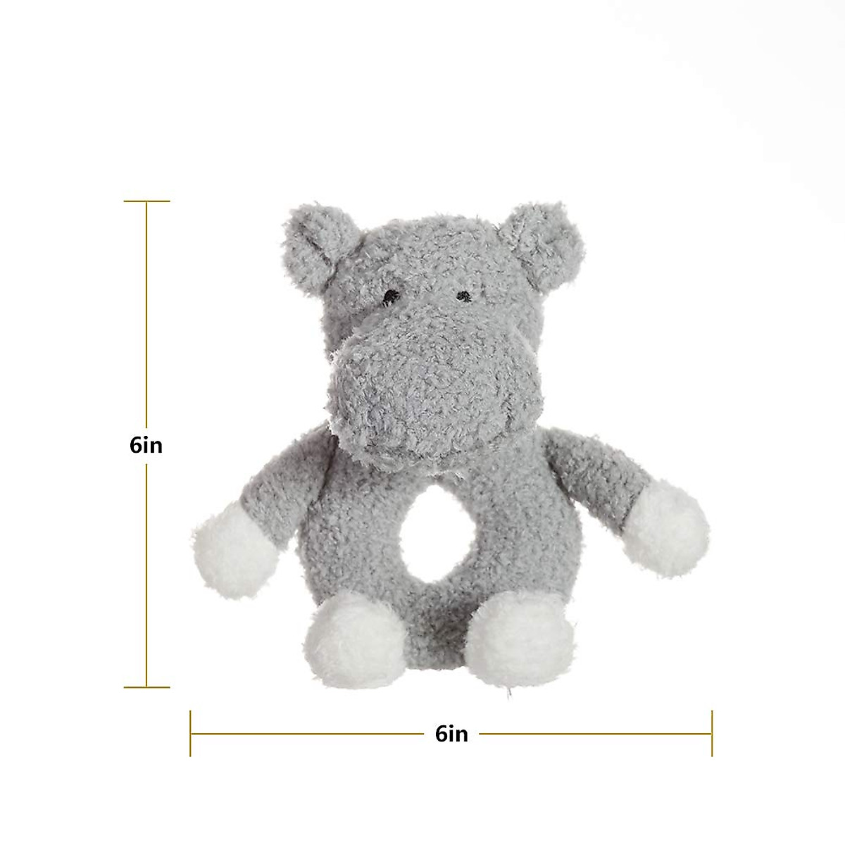 Apricot Lamb Baby Hippo Soft Rattle Toy, Plush Stuffed Animal for Newborn Soft Hand Grip Shaker Over 0 Months (Hippo, 6 Inches)