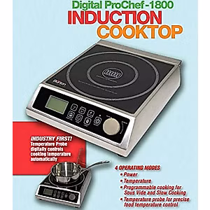 Max Burton 6515 Digital ProChef-1800 Induction Cooktop, Digital Controls, 10 Adjustable Watt and 15 Temperature Settings, Timer, Program Lock, Programmable Cooking, 1800W, 120V