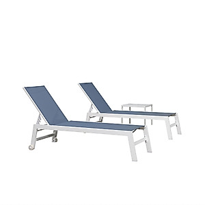 PURPLE LEAF Patio Lounge Chair 2 Pieces White Aluminum Outdoor Chaise Lounge for Pool Backyard Beach with Wheels and Table, Indigo