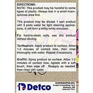 Detco -Citrus TAGR (Tar,Asphalt, & Graffiti) Remover- D-Limonene Citrus Orange Cleaner, Degreaser & Deodorizer- 32 oz