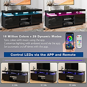 HOMMPA LED TV Stand with Power Outlets for 70/65/60/55 inch TV Modern Entertainment Center with Storage, Gaming TV Consoles with LED Lights Game Cabinet for Living Room Grey& Black