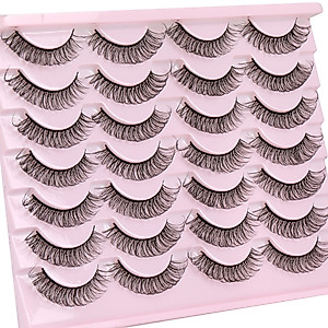Newcally Russian Strip Lashes Mink Wispy Natural Look False Eyelashes Pack Manga Lashes D Curl Fluffy Volume Faux Mink Lashes Cat Eye Lashes Look Like Lashes Extension 14 Pairs