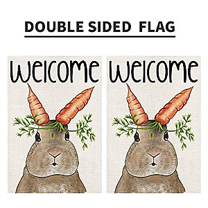 Easter Bunny Garden Flag 12x18 Inch Burlap Double Sided Outside, Welcome Easter Carrot Holiday Sign Yard Outdoor Decoration DF218