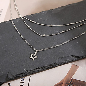 Aluinn Silver Star Layered Necklace Boho Choker Necklaces Chain Jewelry Layering for Women