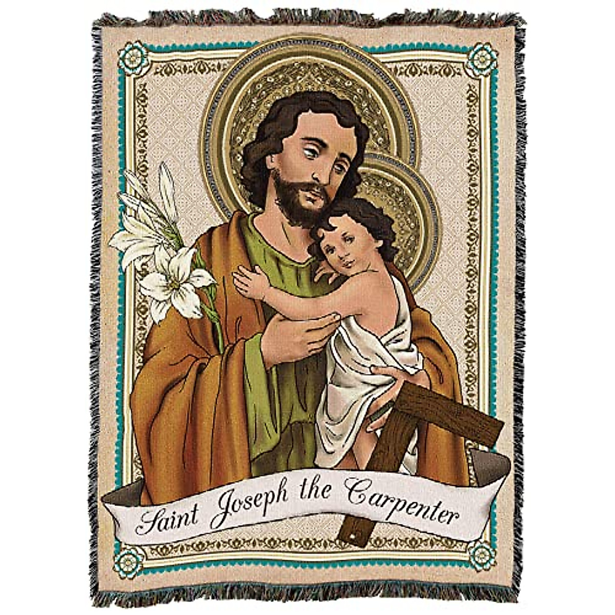 Saint Joseph The Carpenter Blanket - Patron of Catholic Church, Workers, Travelers, Immigrants, House Sellers & Buyers - Religious Gift Tapestry Throw Woven from Cotton - Made in The USA (72x54)