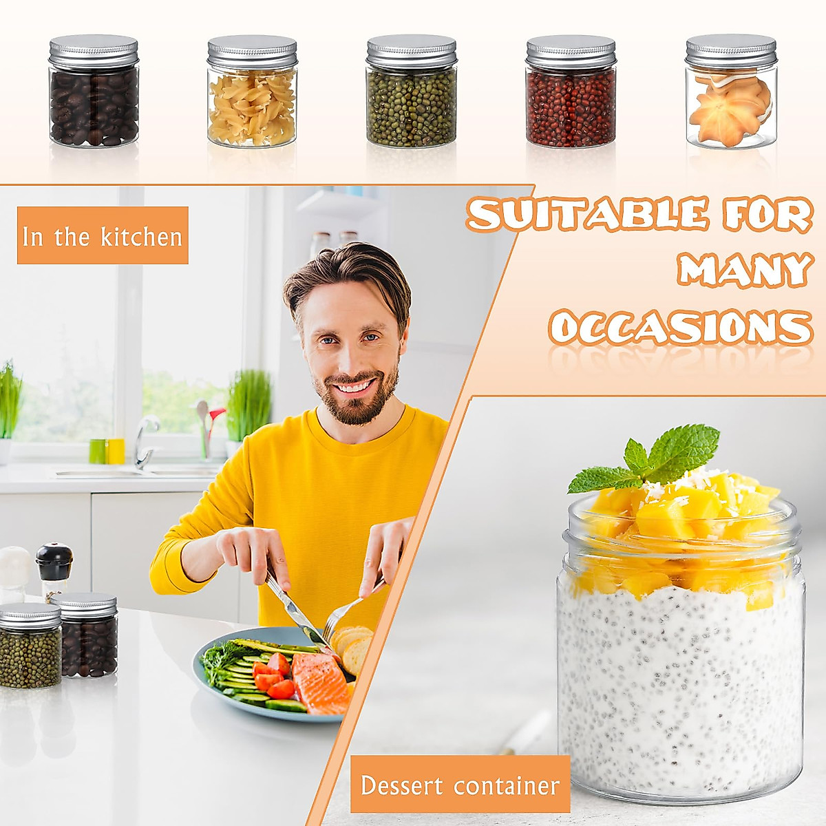 Thyle 100 Pcs Clear Plastic Jars with Lids, 4oz Refillable Containers for Cosmetics, Lotions, and Ointments, Empty Cosmetic Containers for Kitchen Household Storage (Silver)