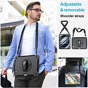 Case for iPad Pro 13 Inch 7th Generation 2024: Military Grade Cover for iPad Pro 13" (M4) W/Screen Protector - Stand - Handle - Shoulder Strap - Pencil Holder- Red