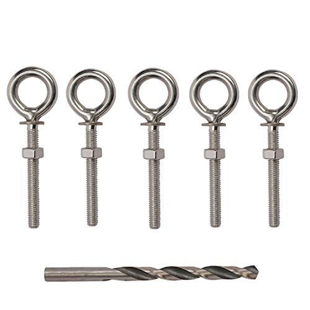 YaeCCC 5 Pack Stainless Steel T316 Shoulder Eye Bolts 1/4" x 3", Heavy Duty Eyebolts with 1 pc Drill bit
