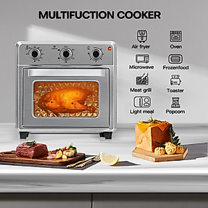 Panana Compact Airfryer Toaster Oven, 1400W 21QT with 6-in-1 Multifunctions and Wide Temperature Range, Air Fryer Oven with 60-Minute Timer/Auto-Off, Stainless Steel Countertop Oven (Silver)