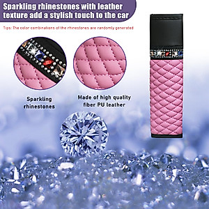 Ziciner 2PCS Leather Seat Belt Cover, Sparkling Rhinestone Seat Belt Covers for Women, Soft Harness Pads Strap Helps Protect Your Neck & Shoulder, Auto Interior Accessories for Adult Kid (Pink)
